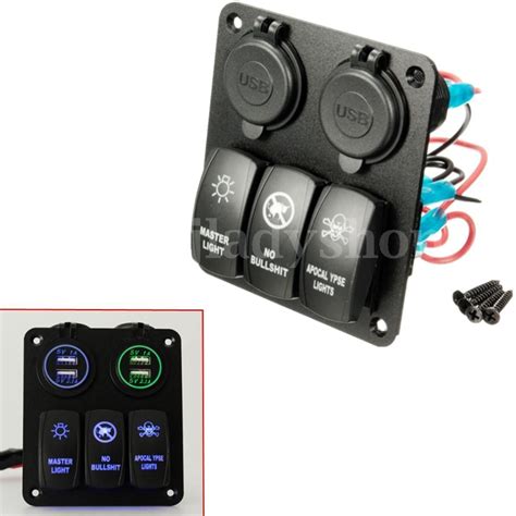 12V 24V 4 USB Steckdose 3Gang LED Wippschalter Schalttafel Panel Boot