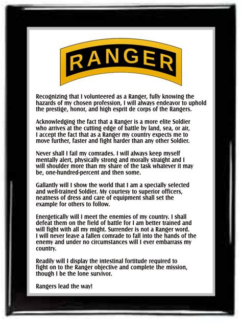 Army Ranger Creed Plaque Army Plaque Military Plaque Retirement Plaque