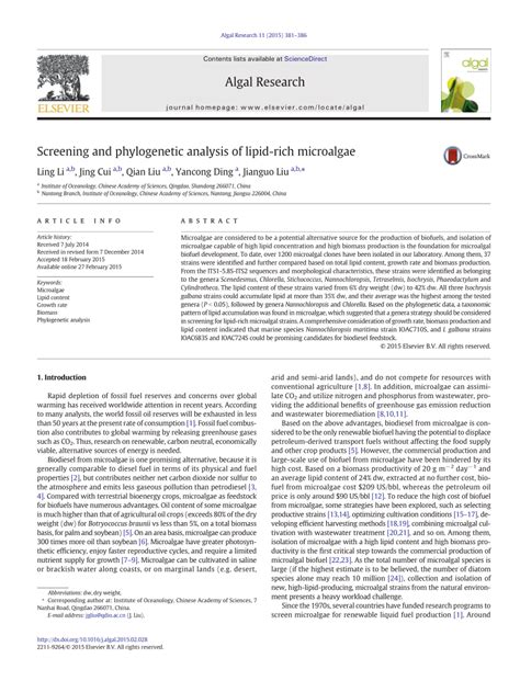 Pdf Screening And Phylogenetic Analysis Of Lipid Rich Microalgae