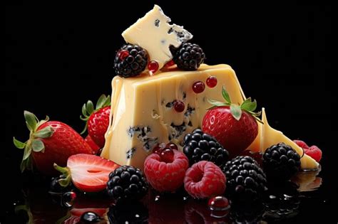 Premium AI Image | Three types of cheese and a berry