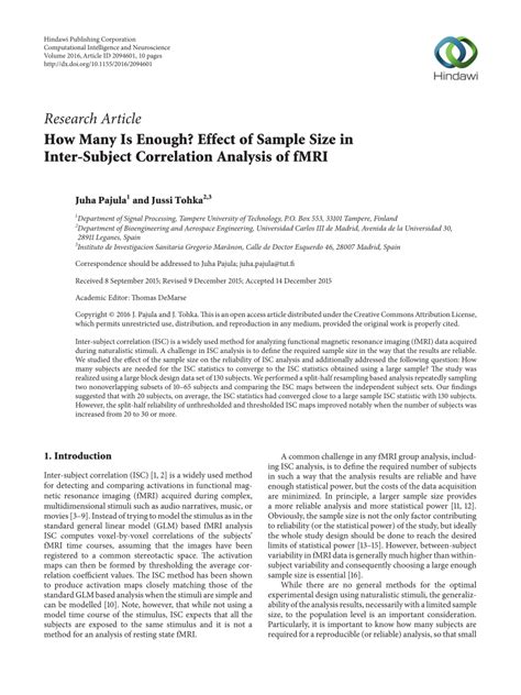 Pdf How Many Is Enough Effect Of Sample Size In Inter Subject Correlation Analysis Of Fmri