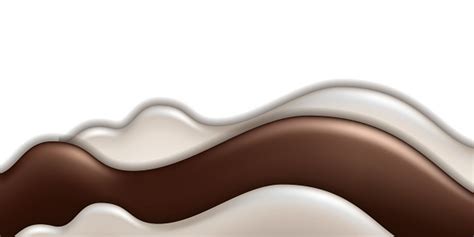 초콜릿 크림과 밀크 웨이브 스플래쉬 액체 흐르는 텍스처 웨이브 소용돌이 화이트 크림 및 다크 브라운 초콜릿 녹은 물방울은 흰색 배경에 고립되어 있습니다 벡터 일러스트 레이