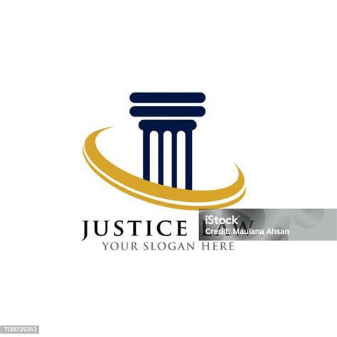 Template Desain Simbol Ikon Pilar Dengan Swoosh Hukum Keadilan Dan
