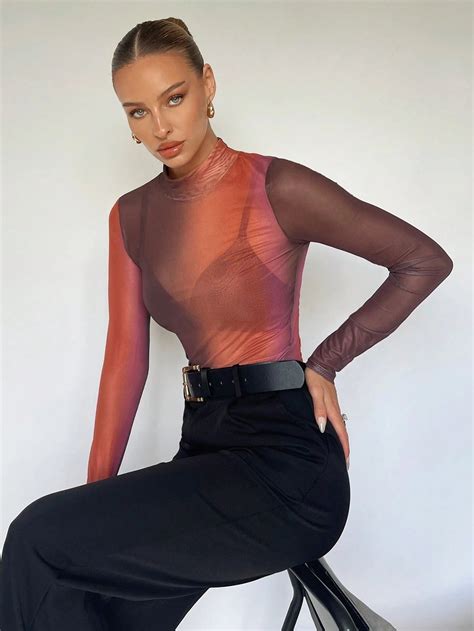 Maija Mock Neck Sheer Mesh Top Without Bra Topshopcrew