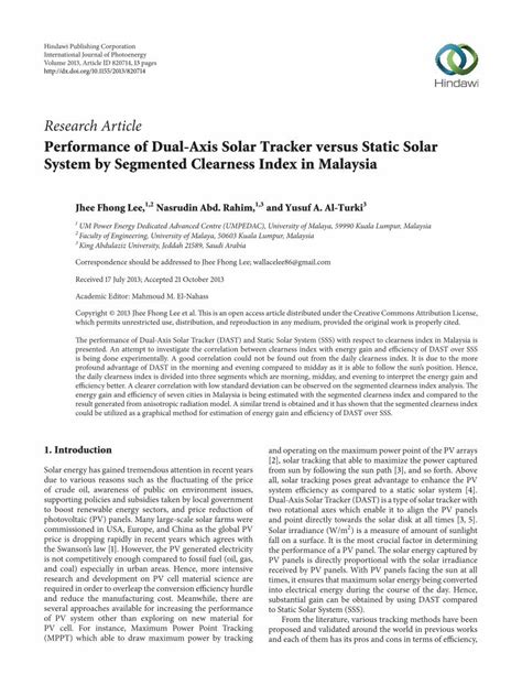 Pdf Research Article Performance Of Dual Axis Solar Tracker Journals