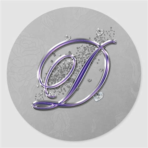 Purple And Silver Glitter Fancy Script Monogram D Classic Round Sticker Zazzle Fancy