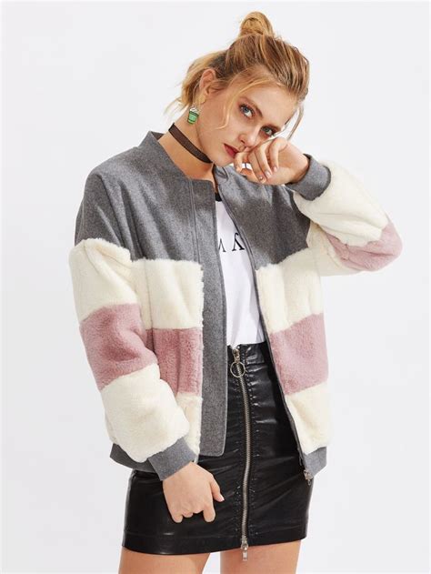 Контрастная модная куртка из искусственного меха | Panel jacket ...