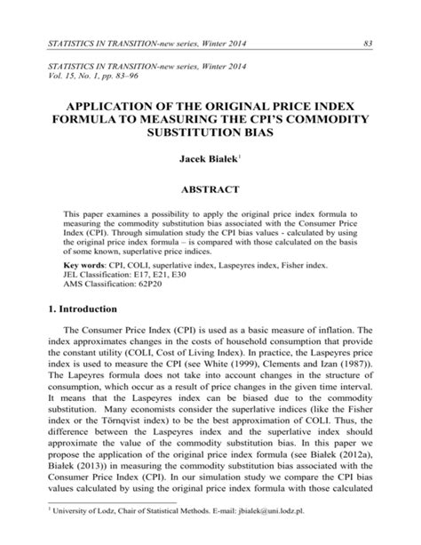 APPLICATION OF THE ORIGINAL PRICE INDEX FORMULA TO
