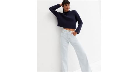 Navy Ribbed Knit Boxy Crop Jumper New Look