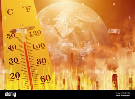 City Hot Temperature Thermometer On Yellow Sky With Sun Shining In