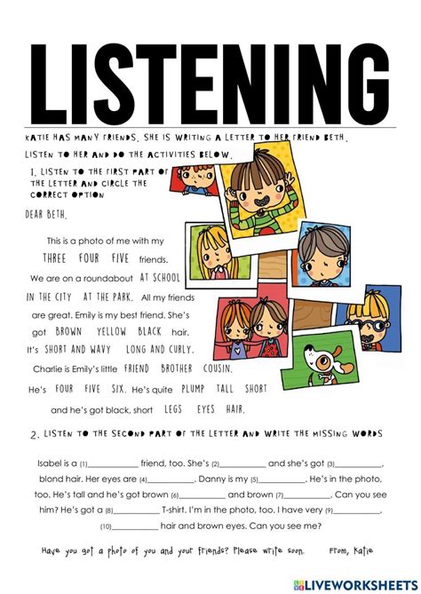 Listening Comprehension My Friends Worksheet English Lessons For