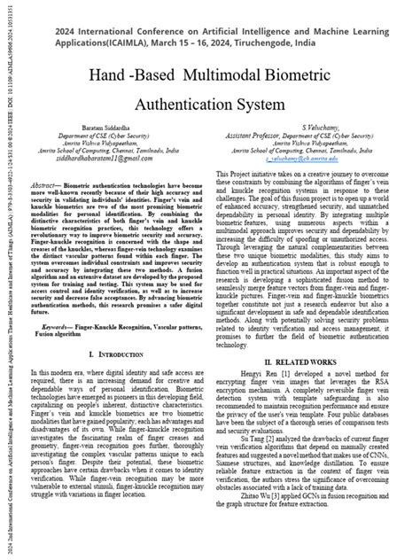Hand Based Multimodal Biometric Authentication System Pdf