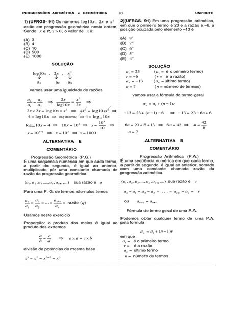 Exercicios Pa E Pg Resolvidos Pdf Sequência Triângulo
