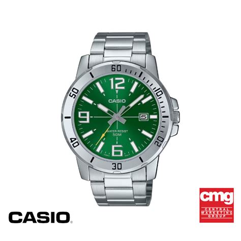 Casio นาฬิกาข้อมือ รุ่น Mtp Vd01d 3bvudf สายสเตนเลสสตีล สีเขียวเข้ม