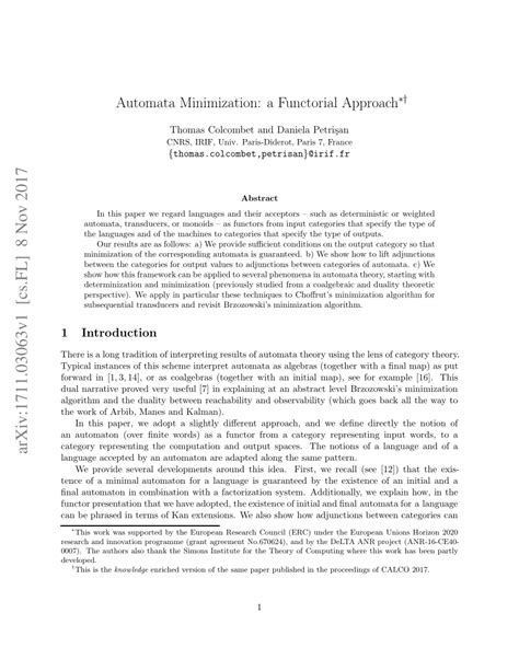 Pdf Automata Minimization A Functorial Approach