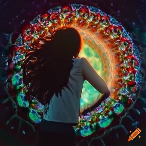 Person Looking Through Kaleidoscope Symbolizing Perception Split