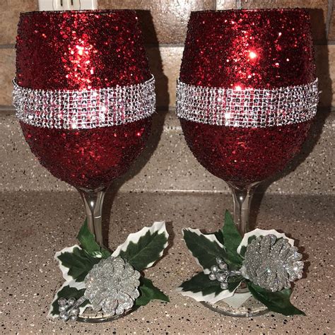 Christmas Wine Glasses Etsy