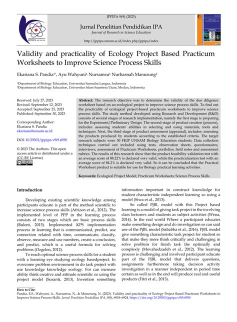 Pdf Validity And Practicality Of Ecology Project Based Practicum Worksheets To Improve Science