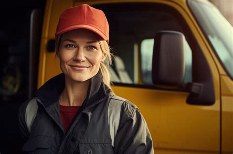 Premium Photo A Confident Female Delivery Truck Driver