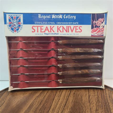 Vintage Regent Sheffield Steak Knives New In Box 6 Knives Stainless