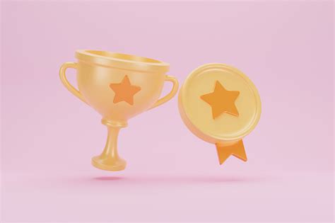파스텔 배경 위에 황금 트로피 상금 컵 우승 컵 리더 아이콘입니다 승리 성공 개념 업적 메달 개발 보상 라벨 경험치 레벨 업 3d 렌더링 3차원 형태에 대한 스톡 사진 및