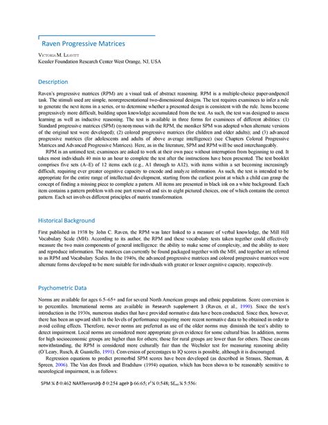 Raven Progressive Matrices Raven Progressive Matrices Victoria M