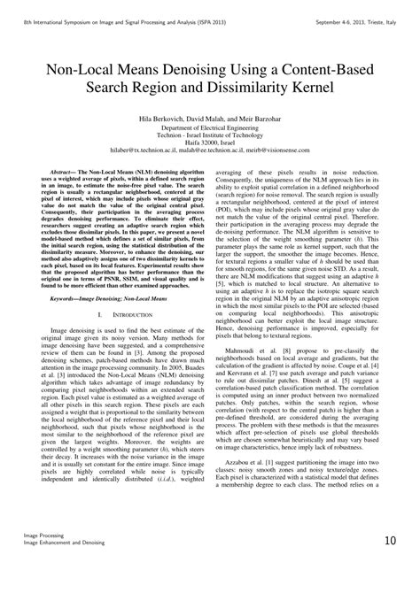 Pdf Non Local Means Denoising Using A Content Based Search Region And