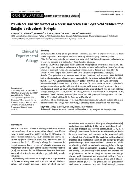 Pdf Prevalence And Risk Factors Of Wheeze And Eczema In 1 Year Old
