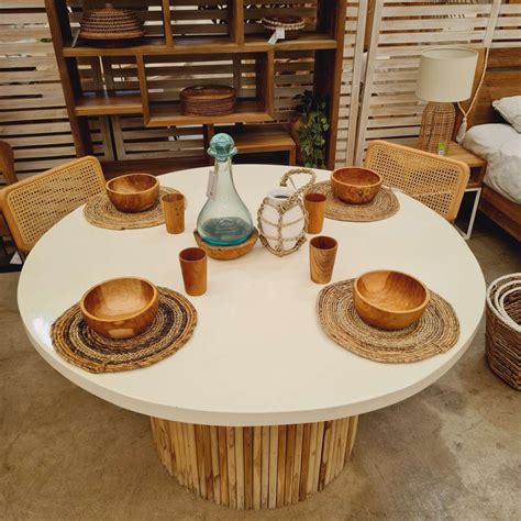 Teak And Terazzo Table Diam 140 Fuerteventura Royal Kookabura