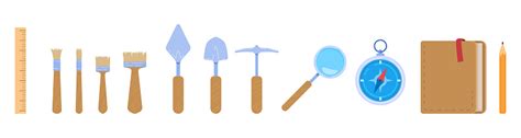 고고학자 발굴 도구 세트 아이콘 흰색 평면 벡터 그림에 격리 고고학 연구 과학적 역사적 연구를위한 물건 검색에 대한 스톡 벡터 아트 및 기타 이미지 Istock
