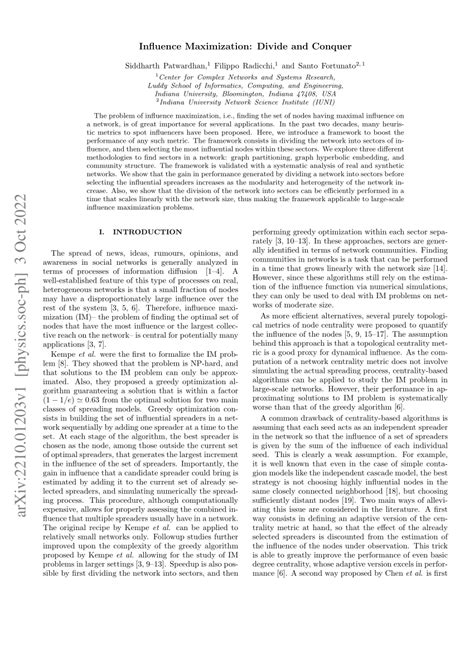 Pdf Influence Maximization Divide And Conquer