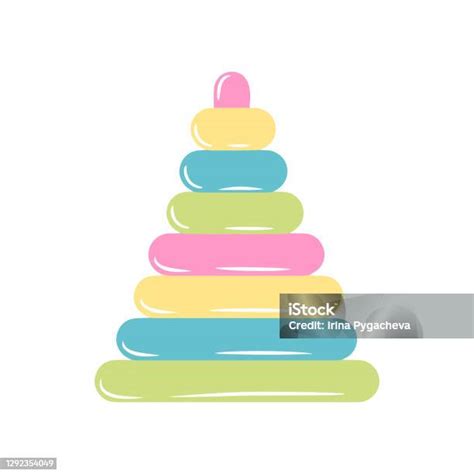 흰색 배경에 고립 된 손으로 그린 어린이 플라스틱 장난감 피라미드 심플한 플랫 스타일로 일러스트레이션 그것은 직물 종이 및 기타 표면의 장식에 사용할 수 있습니다 쌓기에