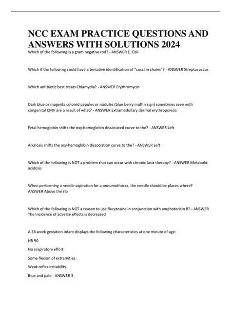 Ncc Exam Practice Questions And Answers With Solutions 2024 Ncc