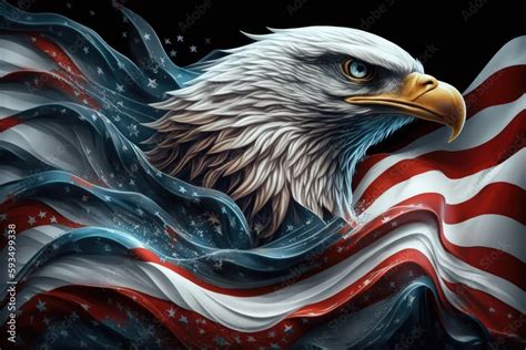 American Bald Eagle On America Flag Symbolizing Power And Freedom 4th