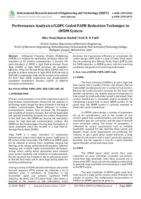 Pdf Irjet Performance Analysis Of Ldpc Coded Papr Reduction