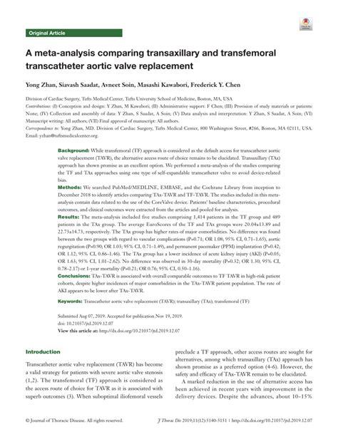Pdf A Meta Analysis Comparing Transaxillary And Transfemoral