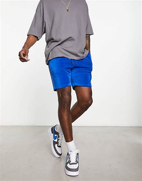 Asos Design Slim Shorts In Blue Soft Towelling Asos