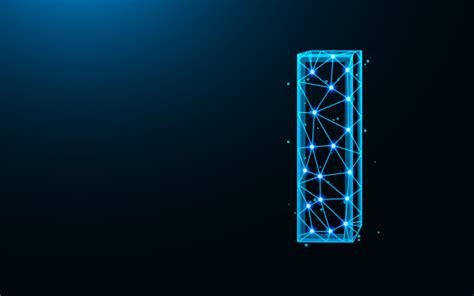 Letter I 낮은 폴리 디자인 알파벳 추상 기하학적 이미지 글꼴 와이어 프레임 메쉬 다각형 벡터 일러스트는 진한 파란색 배경에 포인트와 선으로 만든 로우 폴리곤 모델링에