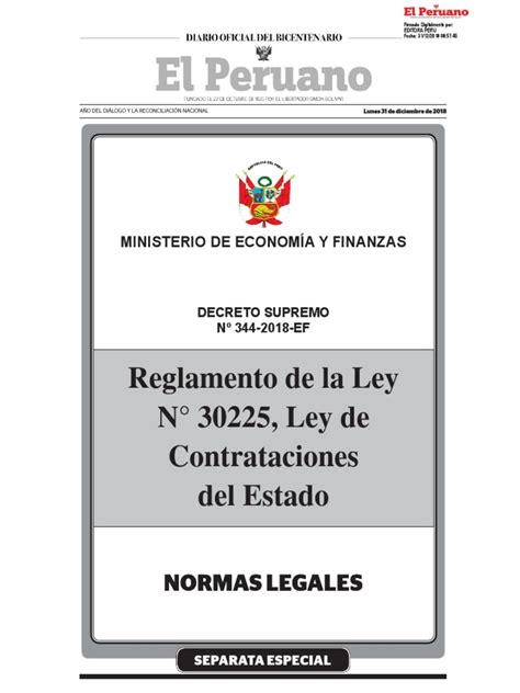 Publicacion Oficial Diario Oficial El Peruano Ds 344 2018 Ef