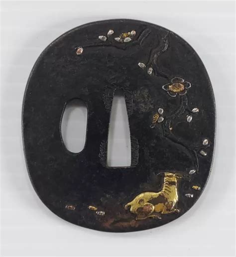 Antique Japanese Tsuba Sword Guard Mixed Metal Gold And Silver Iron W