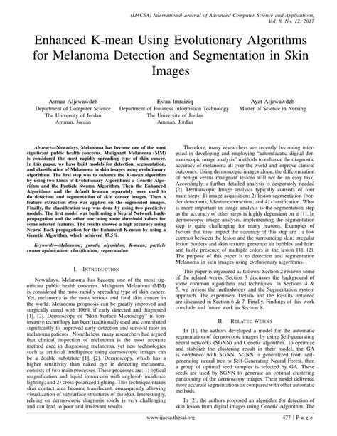 Pdf Enhanced K Mean Using Evolutionary Algorithms For Melanoma Detection And Segmentation In