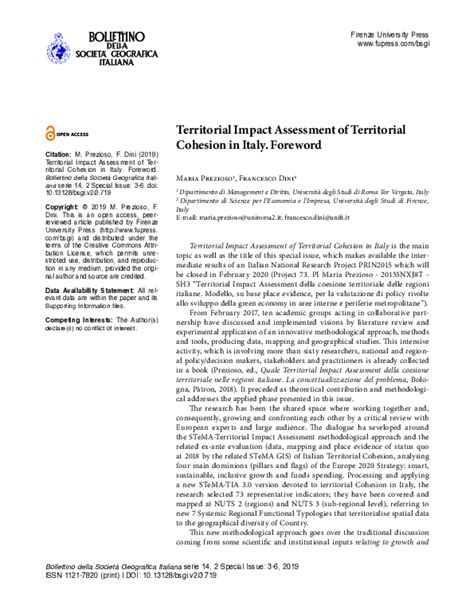 Pdf Territorial Impact Assessment Of Territorial Cohesion In Italy