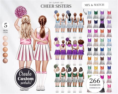 Cheer Sisters Clipart Cheerleaders Clipart Cheer Squad Clipart School Team Custom