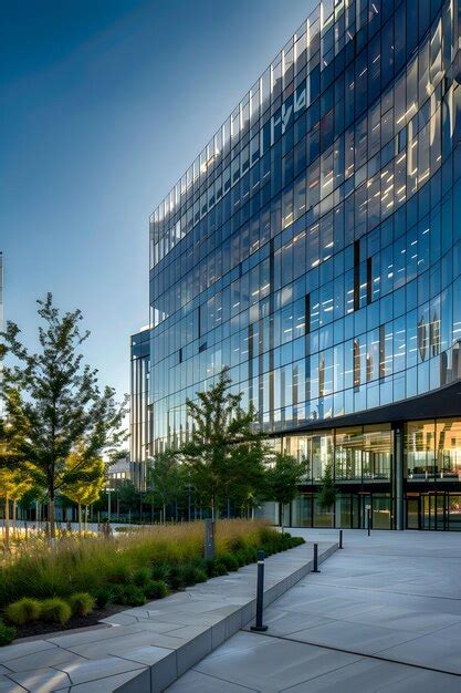 Modern Architectural Marvel With Geometric Glass Faade And Expansive