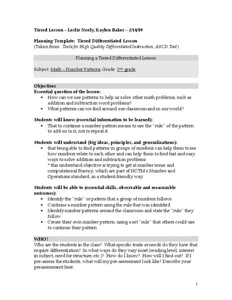 number patterns lesson plan for 2nd grade lesson planet
