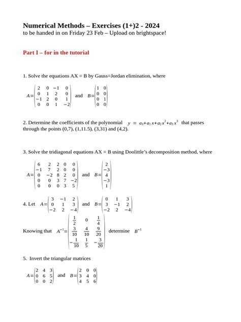 Exercises For Numerical Methods Pdf Matrix Mathematics Algorithms