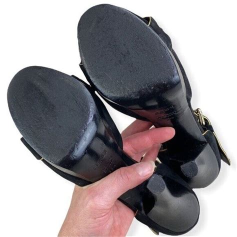 Fendi Black Suede Gold Trim Grommet Peep Toe Platform Gem
