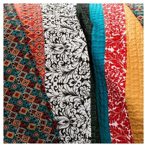 3pc Fullqueen Boho Stripe Quilt Set Turquoisetangerine Lush Décor