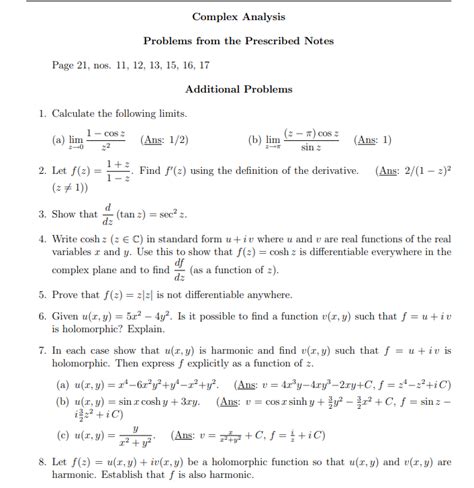 Solved Complex AnalysisProblems From The Prescribed Chegg
