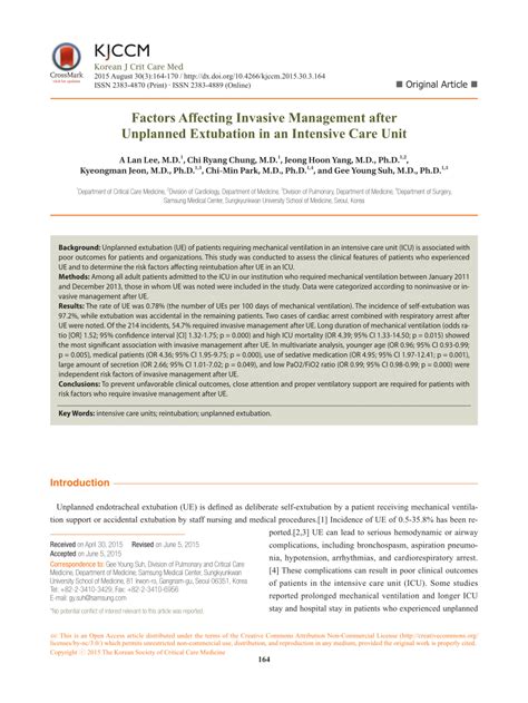 Pdf Factors Affecting Invasive Management After Unplanned Extubation In An Intensive Care Unit